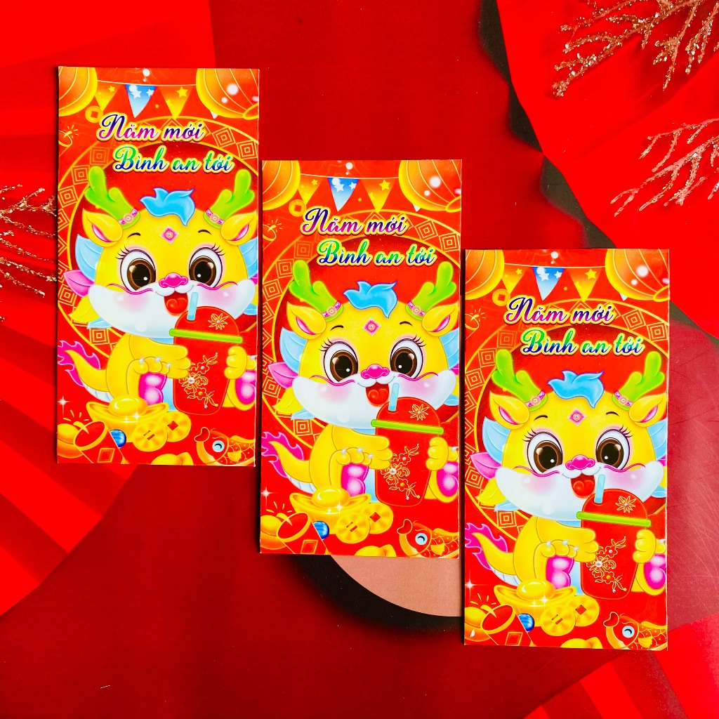 Combo 10 Packets Of Tet Giap Gian Lucky Money - Cute Dragon Cartoon Red ...