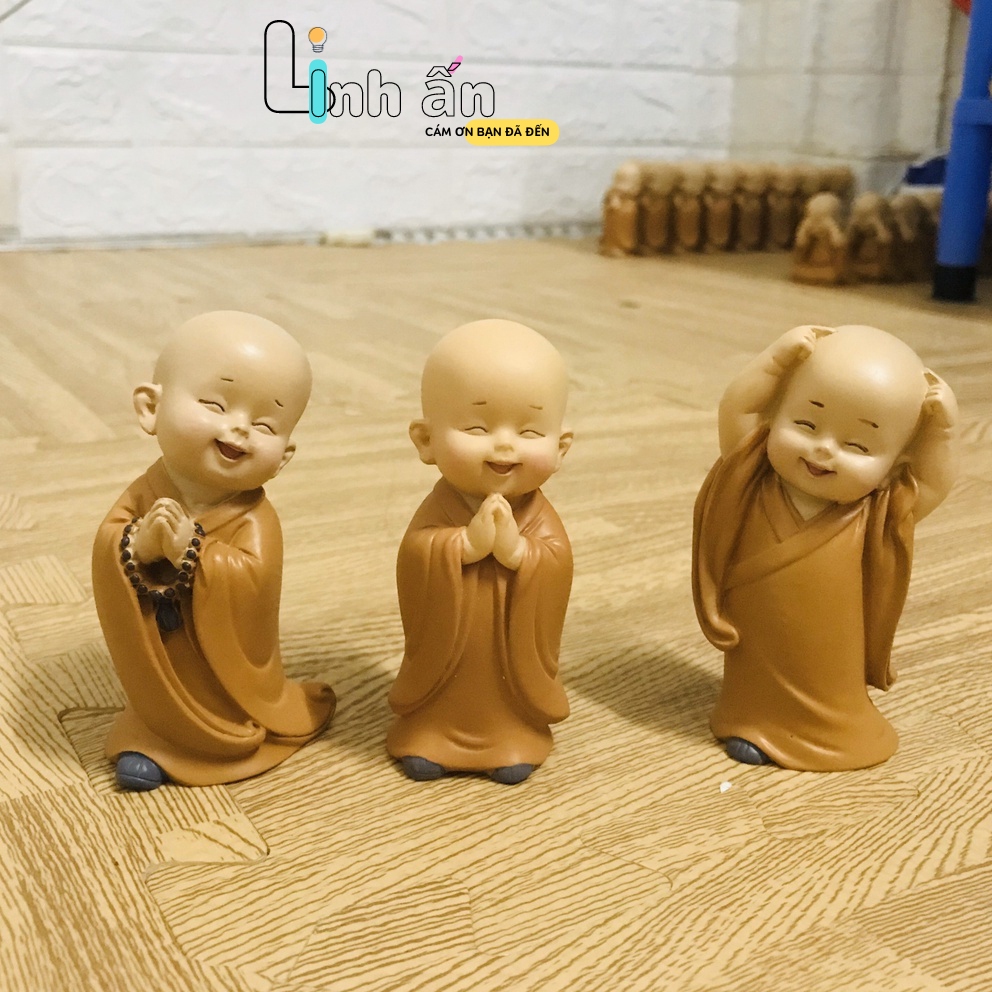Set of 3 Mini Little Monks in Brown Shirt - Decorative Statue Set of ...
