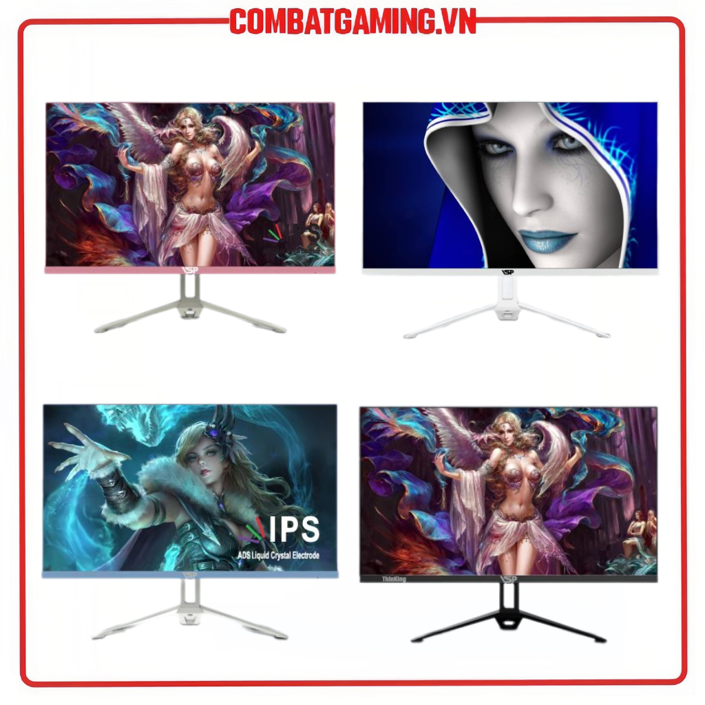 Vsp V2408S Slim Bezel Black/White/Pink/Blue Monitor (24"/FHD/VA/100hz/5ms) Genuine Product ...