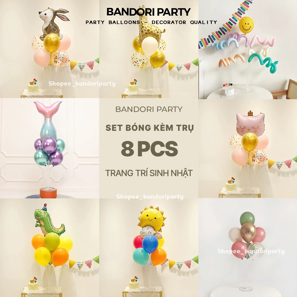 Set of 7 Mixed Color Balloons with Cute and Fun Balloon Stand for ...