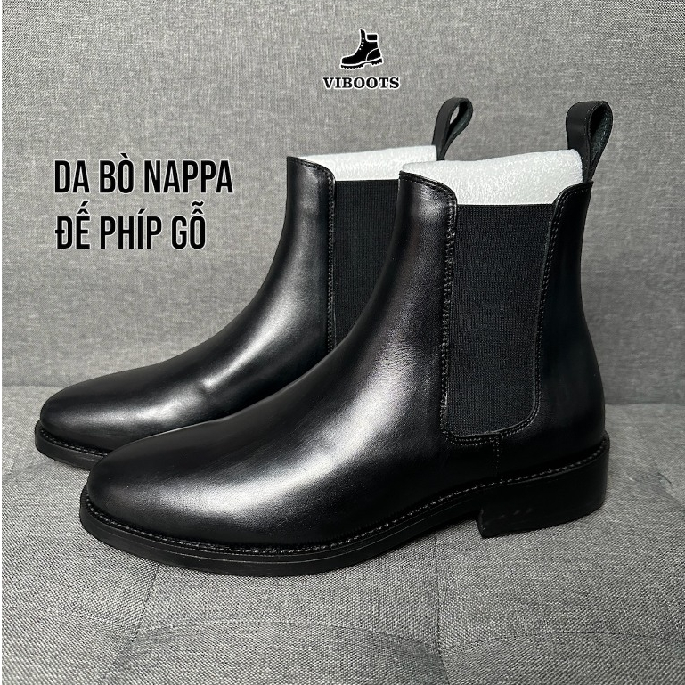 Full-grain Cowhide Chelsea Boots with Chunky Collar, Viboots High-top ...