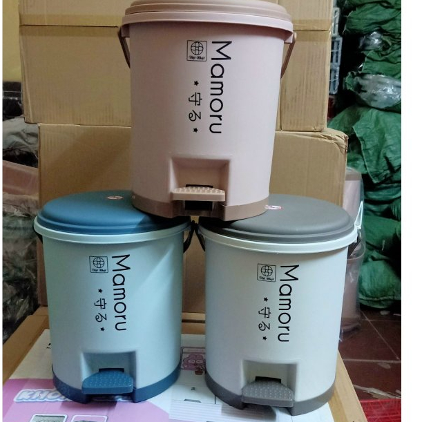 Viet Nhat plastic smart foot pedal round trash can - Round lid foot pedal plastic trash can with ...