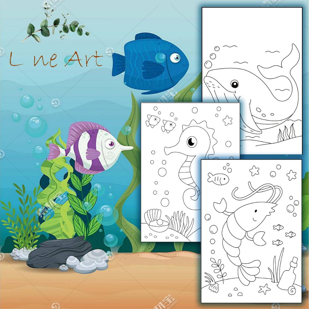 Coloring Pages Theme of Exploring the Ocean - Sea Creatures Set of 50 ...