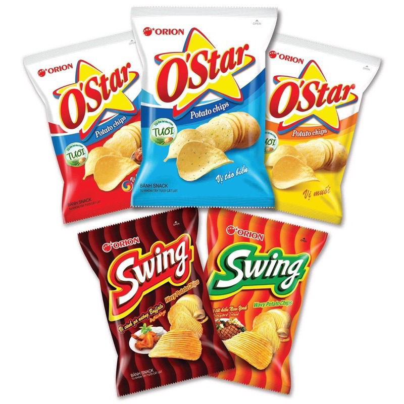 O'star Chips, potato snacks of all flavors, swing, tonies,.... 36gram ...