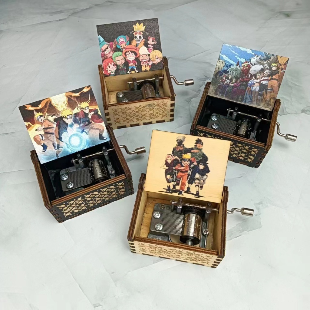 Hand-cranked wooden music box with UV engraving of Onepiece Anime Demon ...