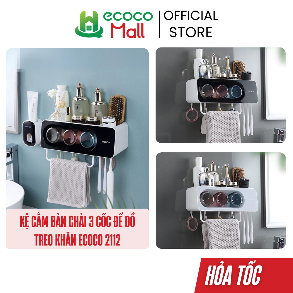 Ecoco 3-cup toothbrush holder for towels without drilling the wall, high-end new model 2021 EL ...