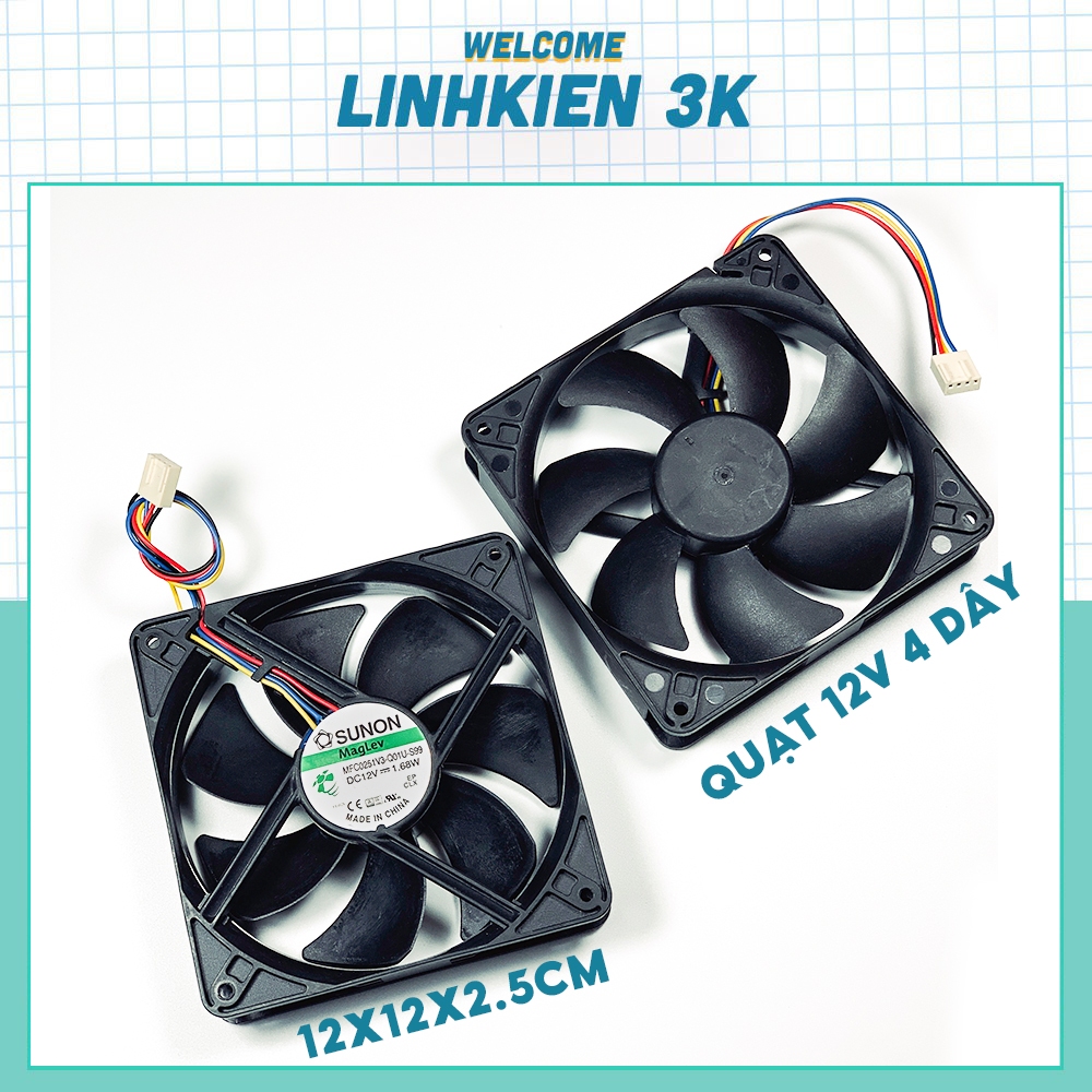 Sunon 12V Radiator Fan, size 12x12x2.5cm, 4-wire speed-controlled fan ...