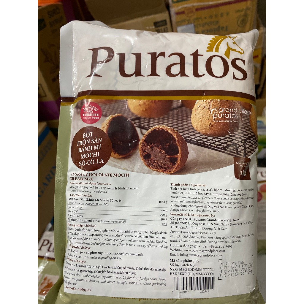 Mochi Puratos bread premix 1kg pack (Green Tea, Chocolate, Strawberry ...