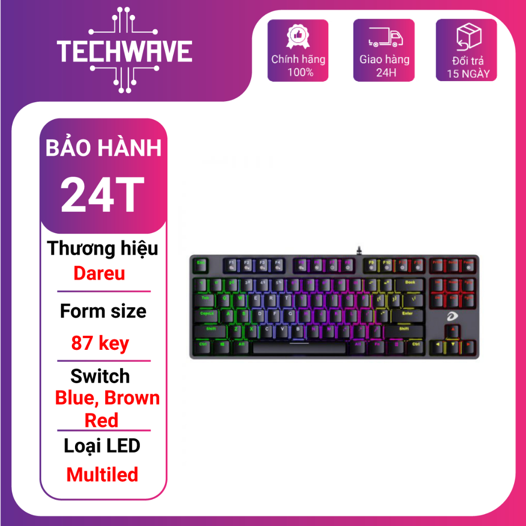 Dareu EK87 mechanical keyboard - Black (MULTI-LED, Blue / Brown / Red D ...