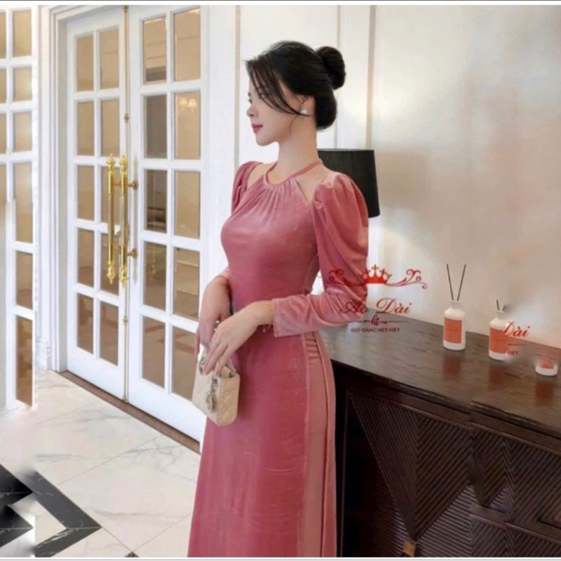 Velvet Ao Dai made of velvet brocade fabric, meticulously designed down ...