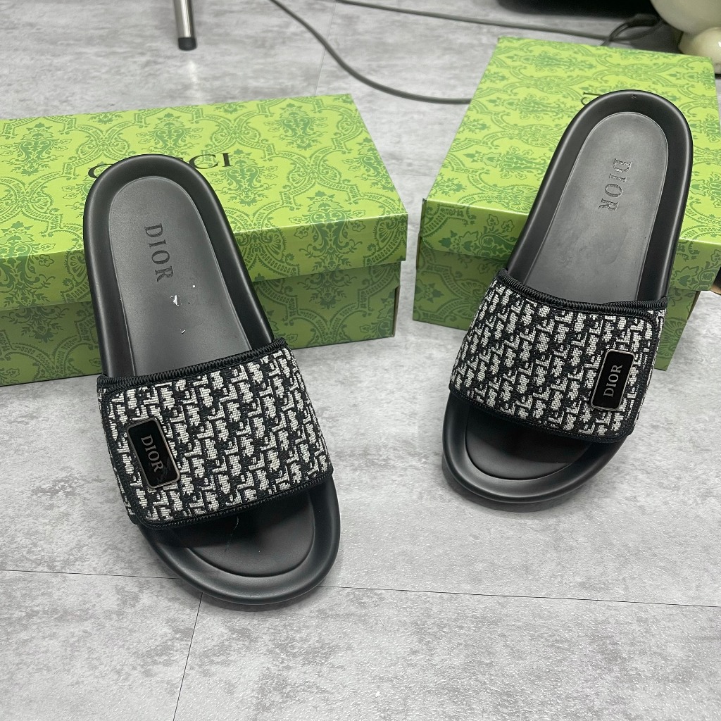 Men's slippers with CD straps, woven canvas fabric, brocade pattern ...