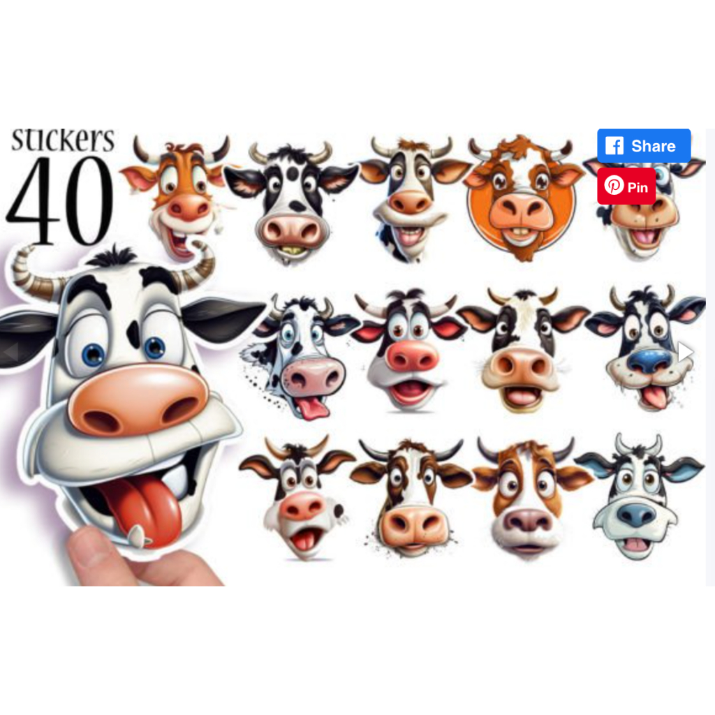 Set of 40 Funny Cows Stickers to Decorate Helmets, Phones, Laptops ...