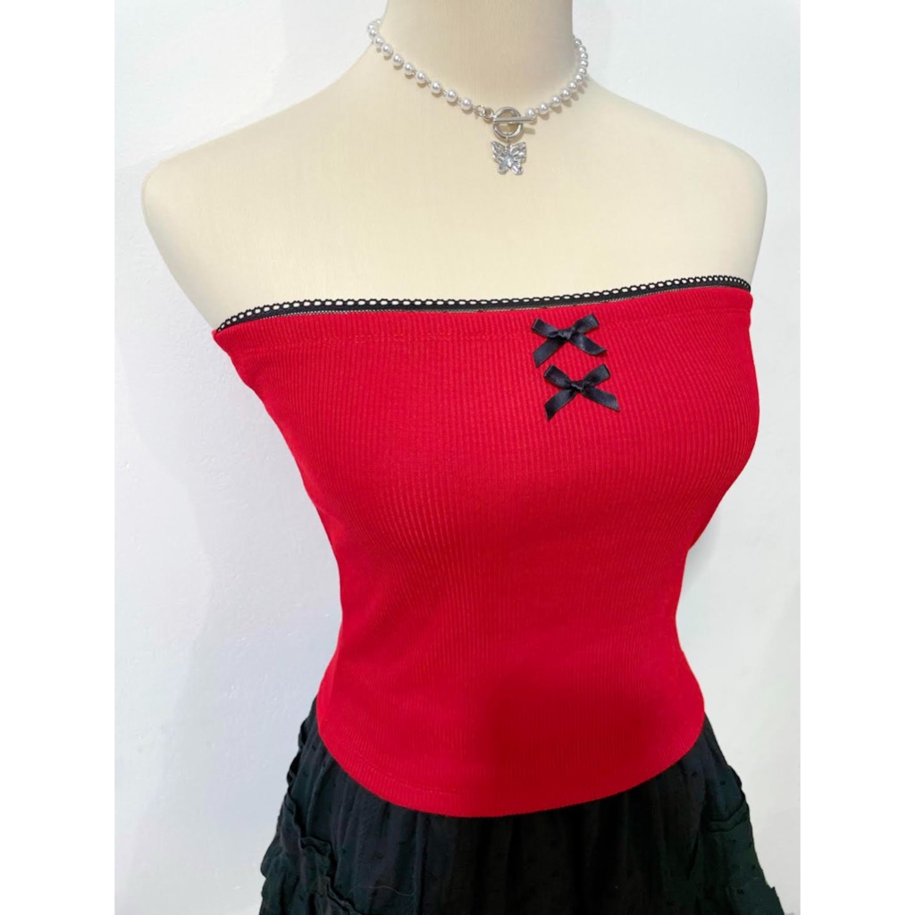 Y2k Sexy Personality Women's Fashion Lace Tube Top with Bow | Shopee ...