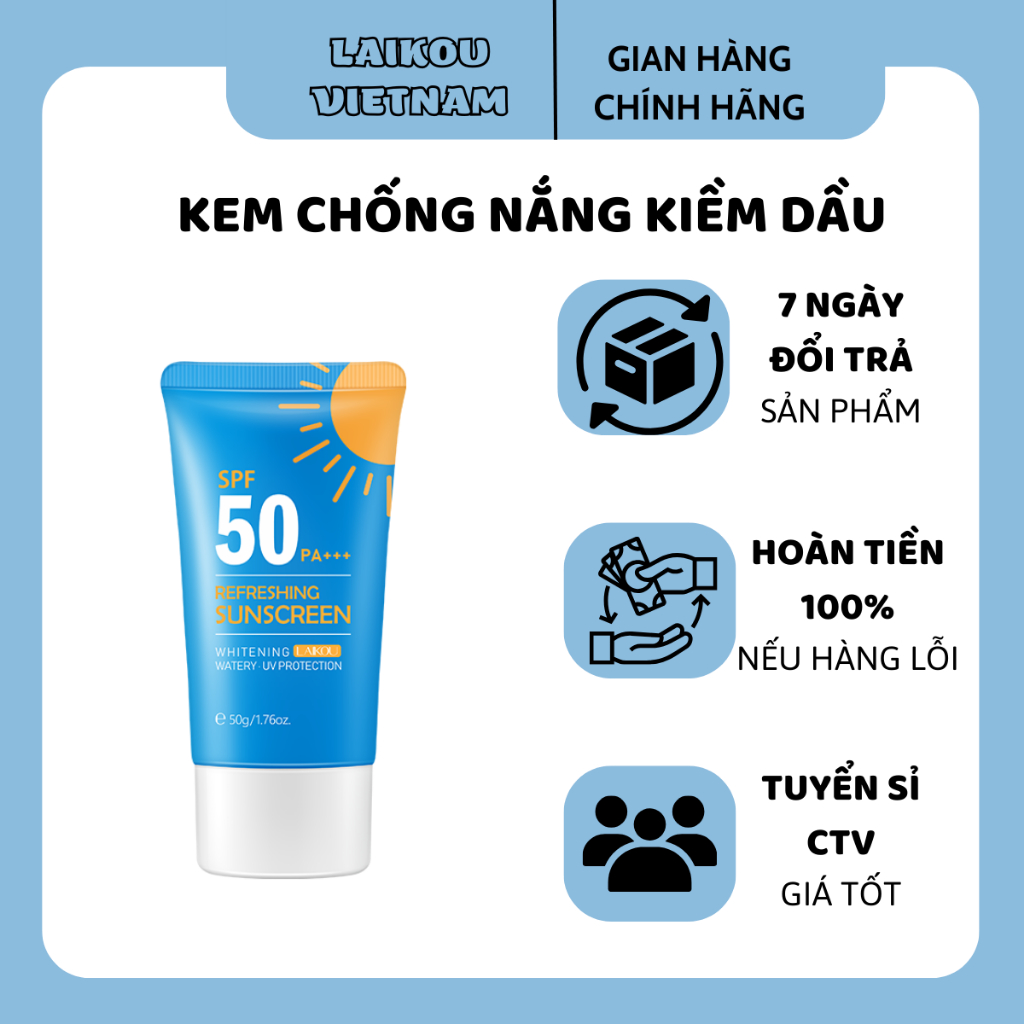Laikou Anti-UV Sunscreen SPF50 PA+++ Waterproof Refreshing UV Protection Cream 50g | Shopee Malaysia