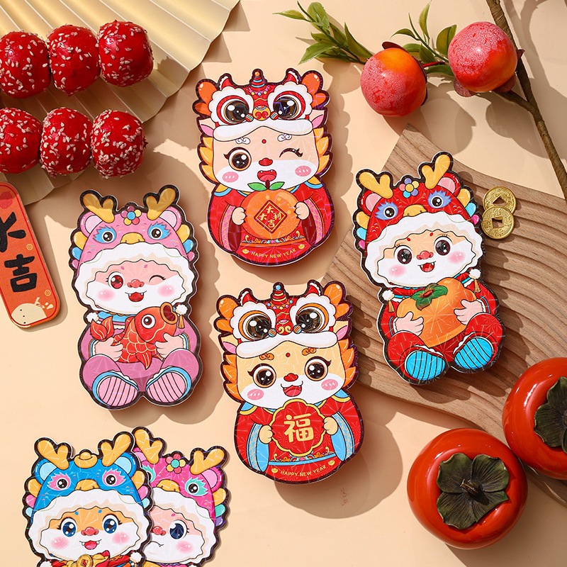 Set of 6 Reflective chibi Red Envelopes 2024 Cute chibi dragon ...