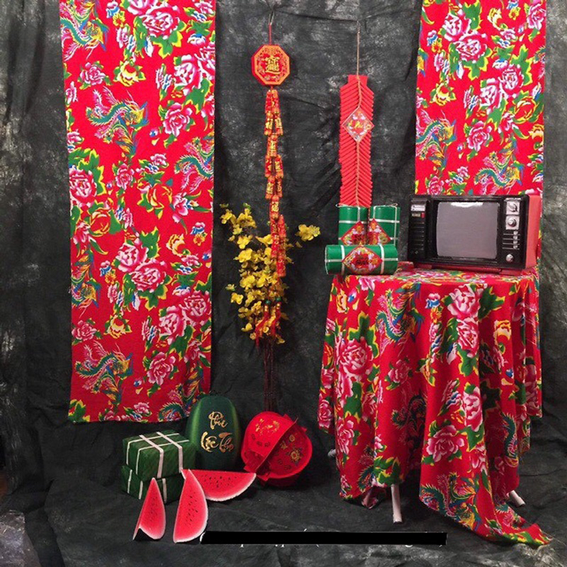 Red peacock fabric for decoration CNY, table covers, backdrops CNY ...