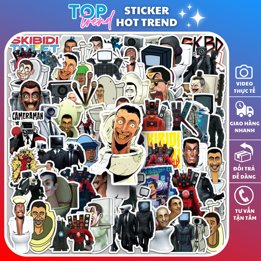 Set of 50 Skibidi Toilet Stickers Cameraman TV Man Titan Speakerman ...