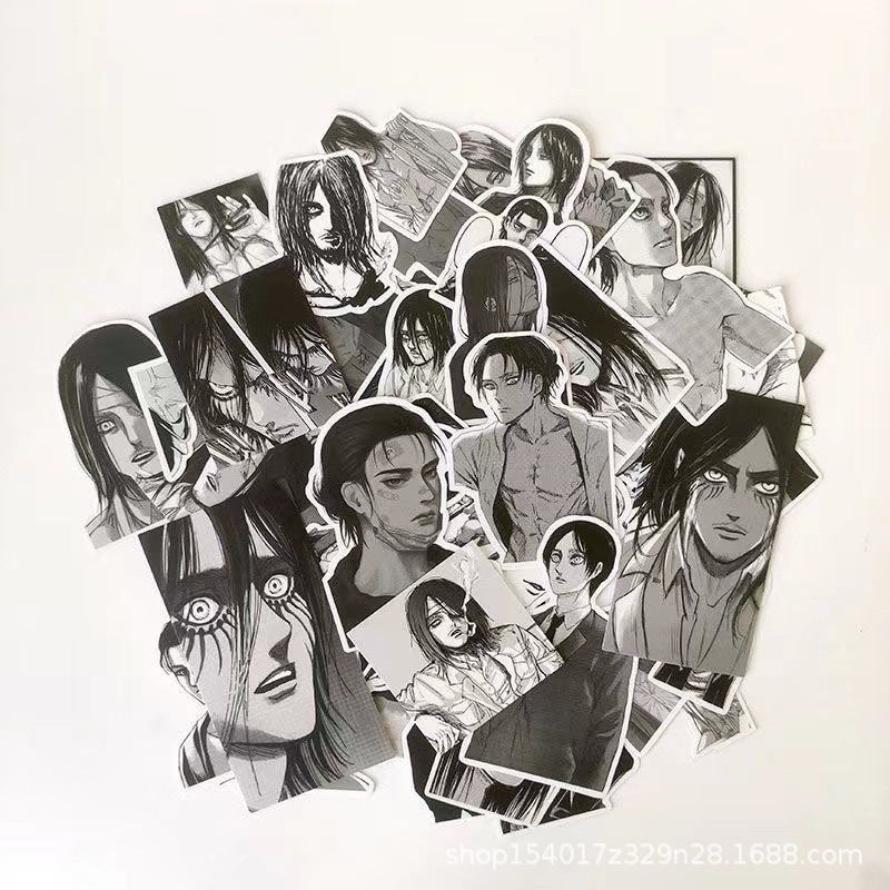 50 Stickers/ Stickers/ Stickers black and white anime Attack On Titan ...