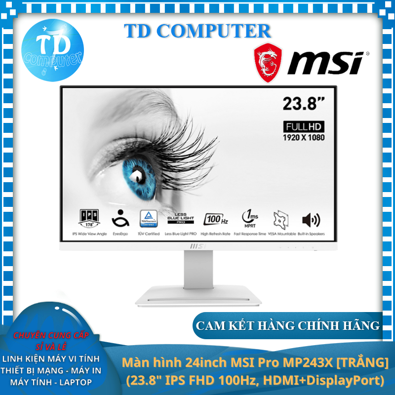 Msi Pro MP243X 24inch computer monitor [WHITE] (23.8" IPS FHD 100Hz ...