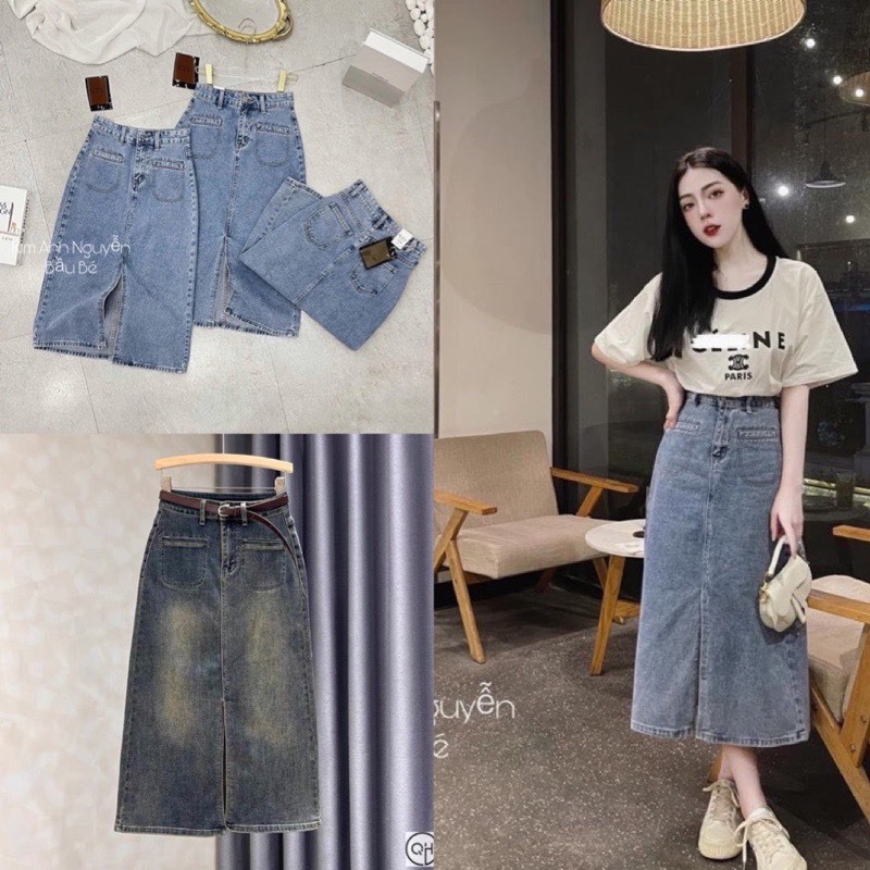 Long Jean Skirts With High Waistband Split Back Super hack Very Pretty Coordination | Shopee ...