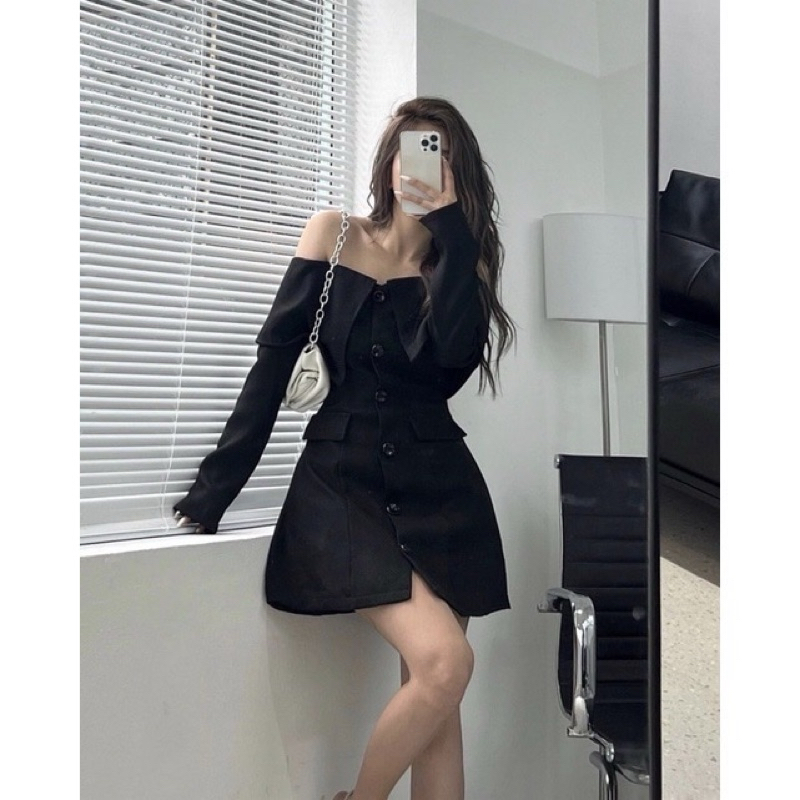 Dara Form A Off Shoulder Flip Collar Dress (Big Size Available ...