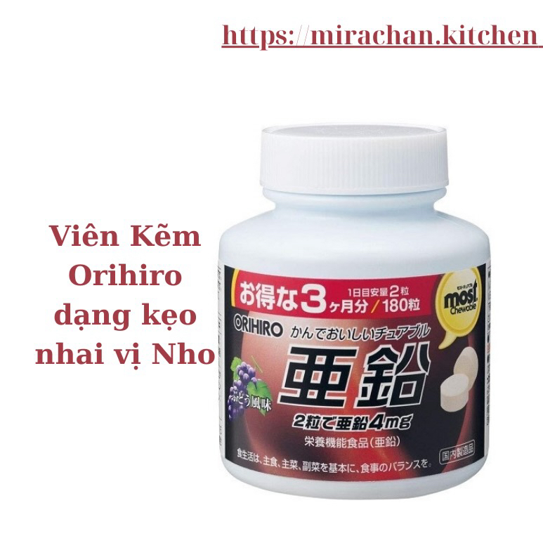 Orihiro zinc chewable candy with grape flavor (180 tablets, 3 months ...
