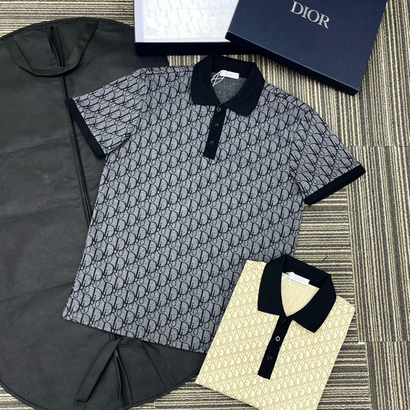 Men's CD polo shirt with cotton woven fabric with monogram pattern ...