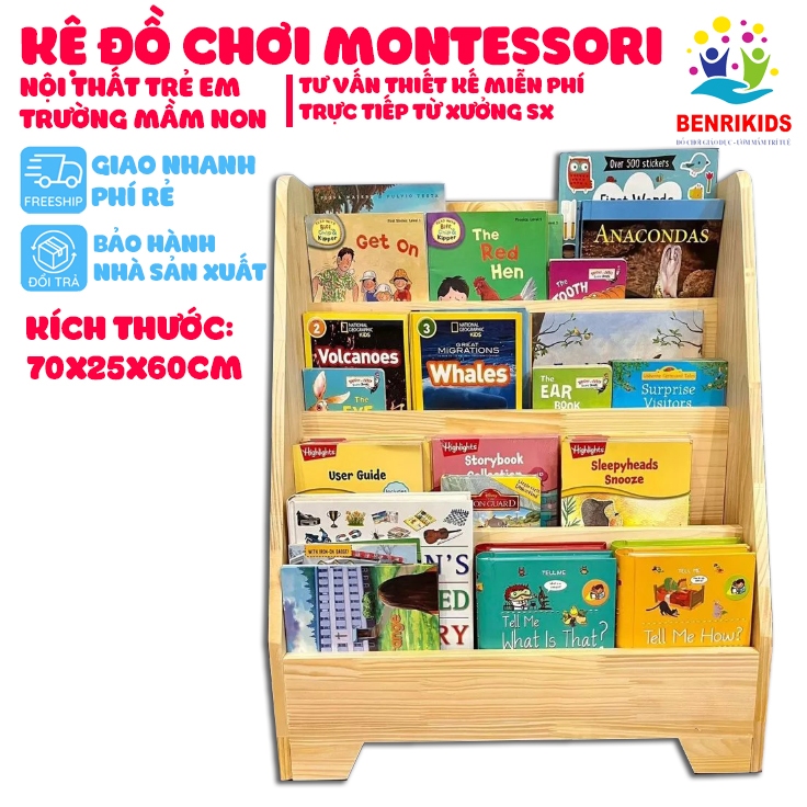 4-tier Montessori Wooden Baby Bookshelf with Many Compartments for ...