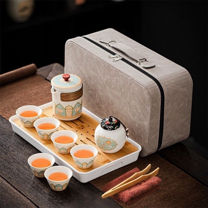 CERAMIC TEA BOX SET WITH HIGH QUALITY LEATHER BAG BOX in Japanese style ...