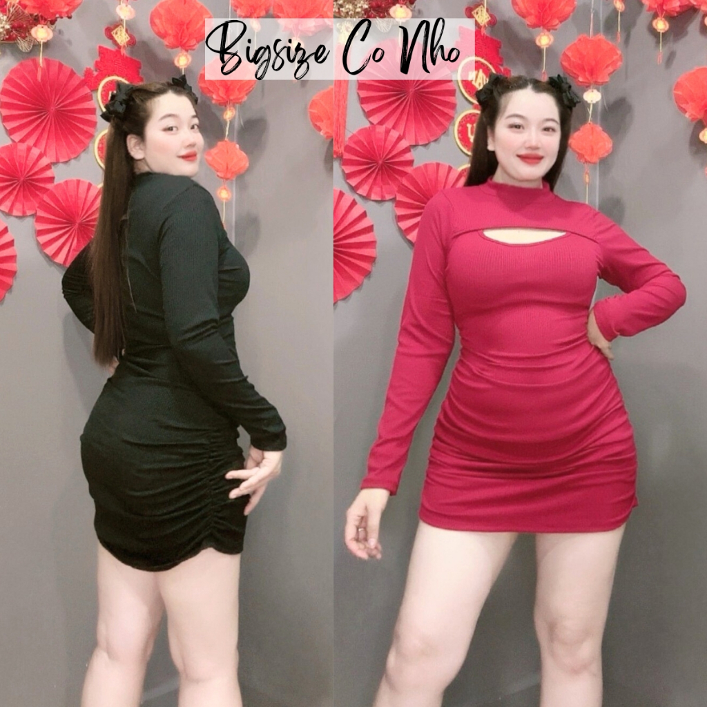 Big size long sleeve dress with chest slit, high neck, long silhouette ...