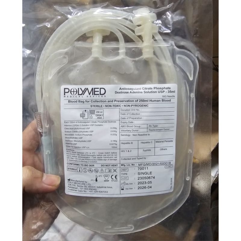Premium POLYMED 250ML SINGLE BLOOD BAG (1 PC) (INDIA) | Shopee Malaysia