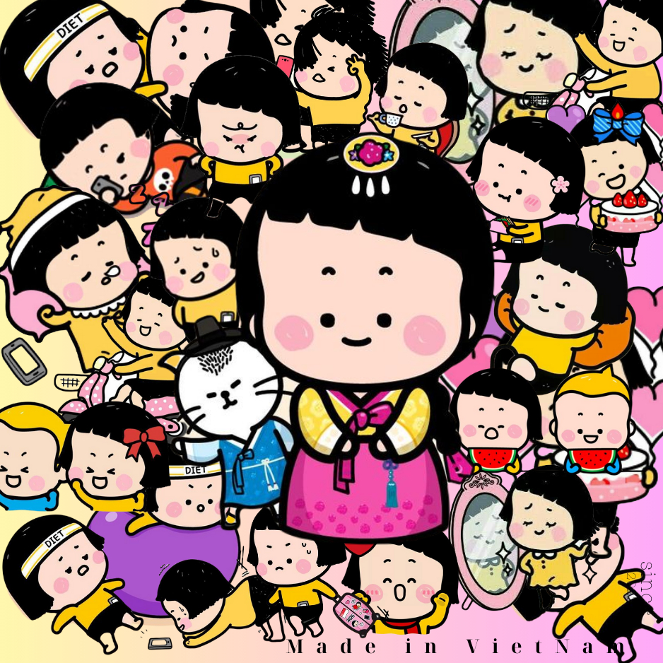 100 stickers MIM & YAM super cute little girl meme with silly hair ...