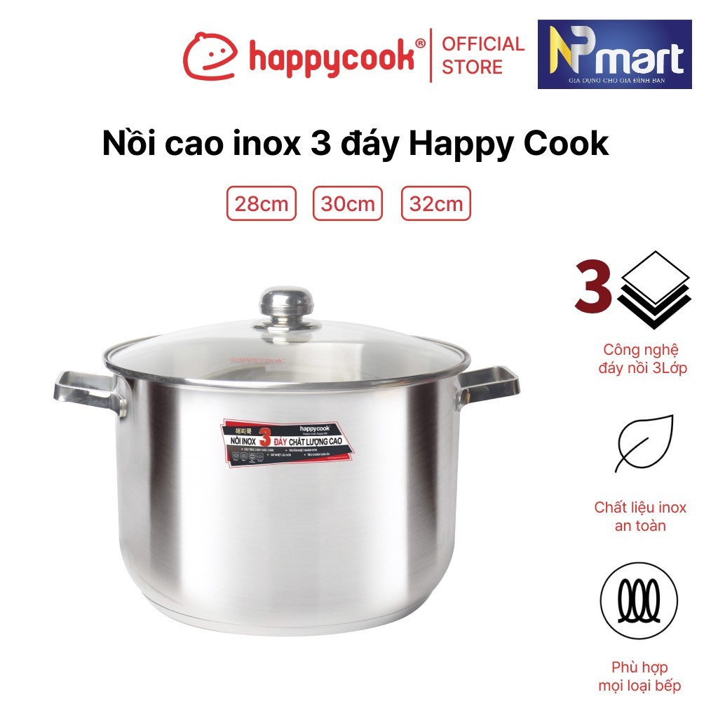 Happy COOK 3-Bottom Stainless Steel Pot SIZE 28, 30, 32CM NC-28G -30G ...