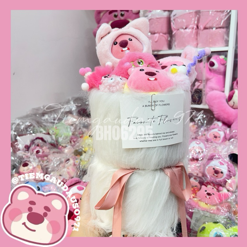 (Includes Bag, Lamp, Card) Loopy Pink Beaver Teddy Bear Bouquet Wearing ...