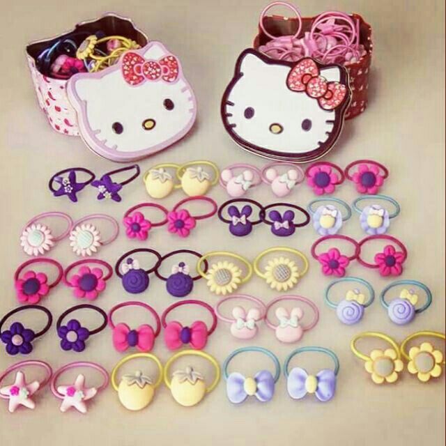 Kitty Hair Elastic Box 40 Elastic Bands For Girls, kitty Iron Box With ...