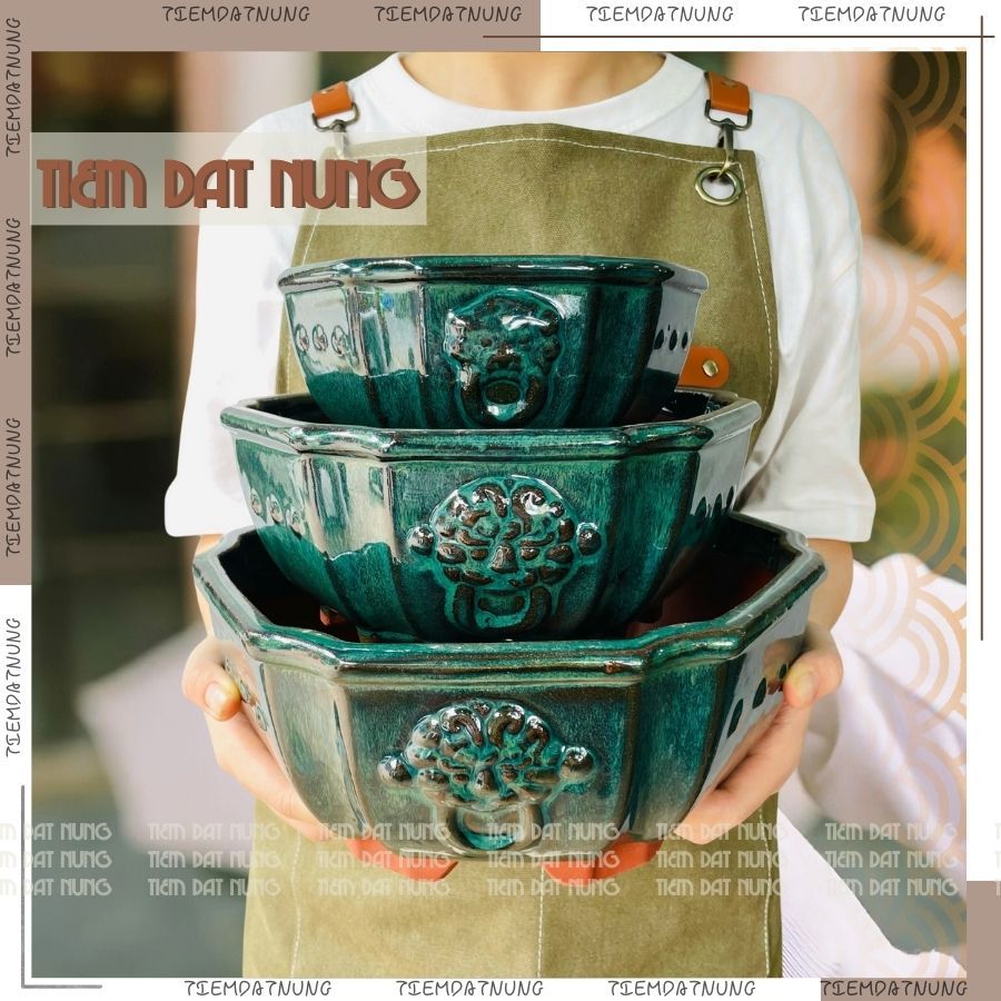 bag Of 3 Super Large Pots with Green Tiger Pattern for Bonsai Tabletop ...
