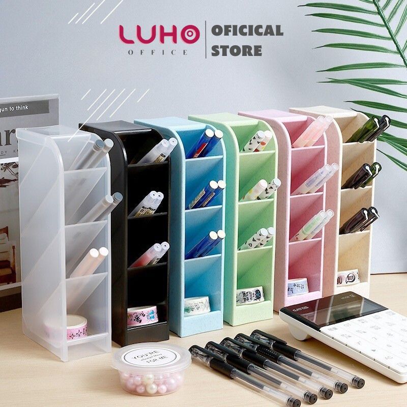 Luho 4-tier desk pen box, multi-purpose 4-tier stationery accessory pen ...