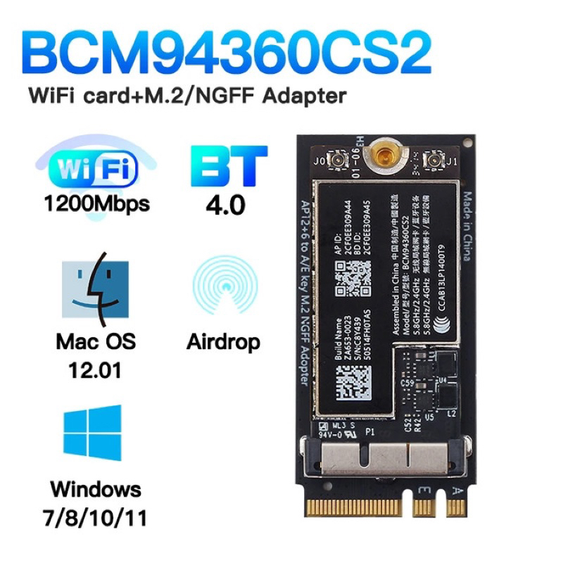 Macos wifi Card and hackintosh windows BCM94360CS2 Broadcom chipset ...