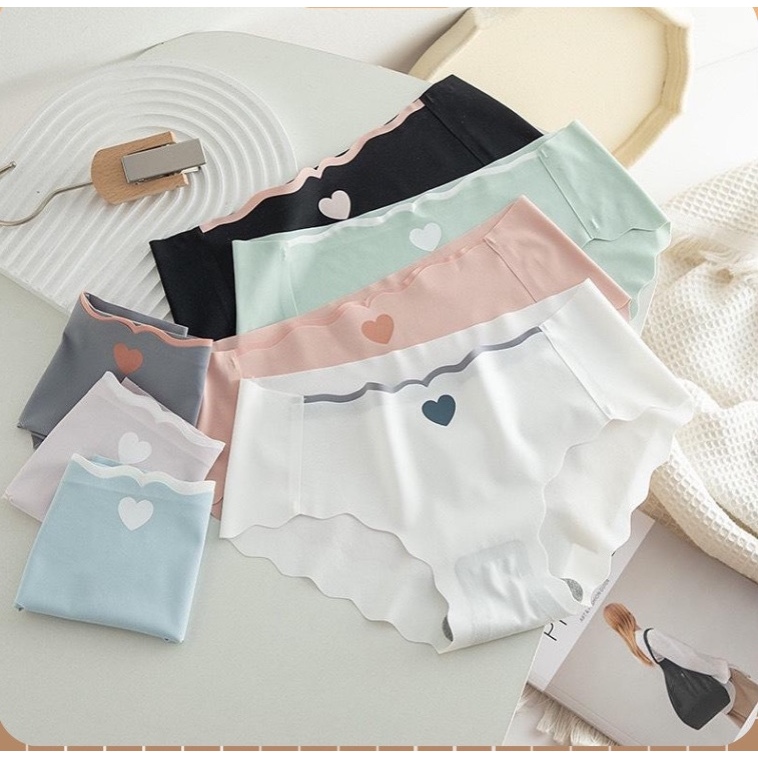 Women's Seamless Panties with Cold Elastic Wavy Edge and Heart Pattern ...