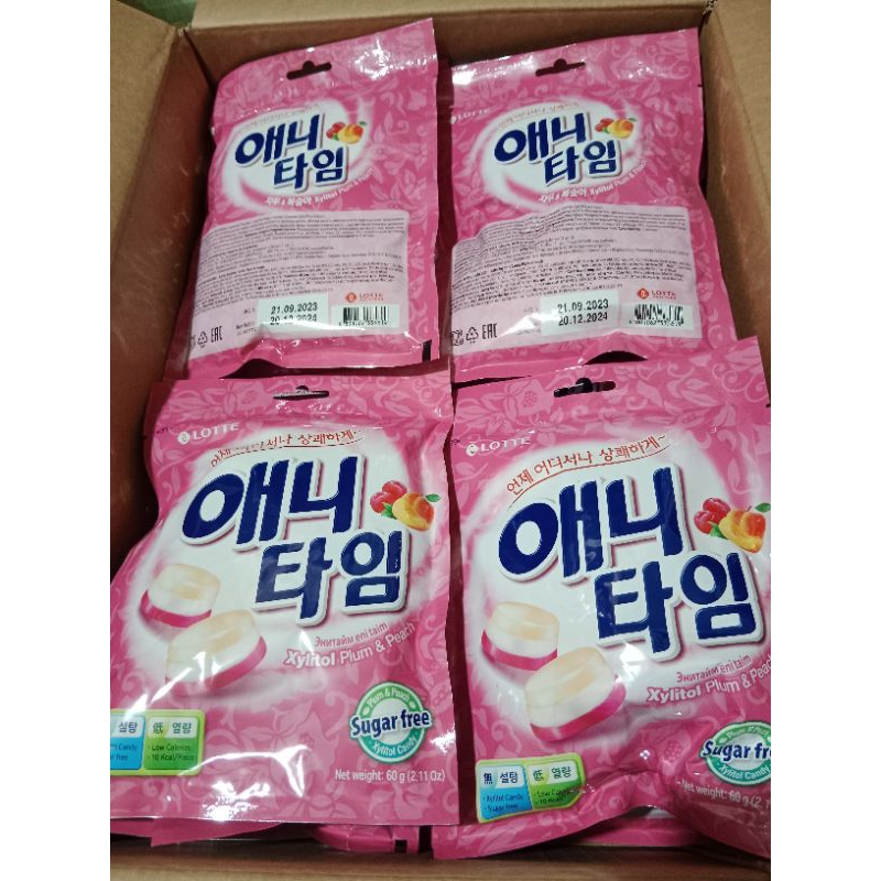 3 Bags of Lotte Unsweetened Anytime Candy Mint/Lemon/Peach flavor 60g ...