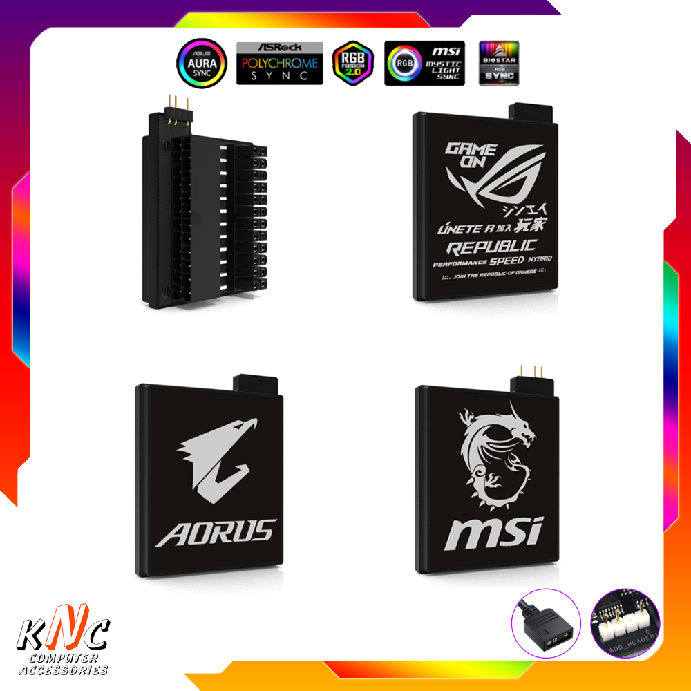 24pin Mainboard Logo MSI / ROG / Aorus Sync Led 5v ARGB Reverse Angle ...