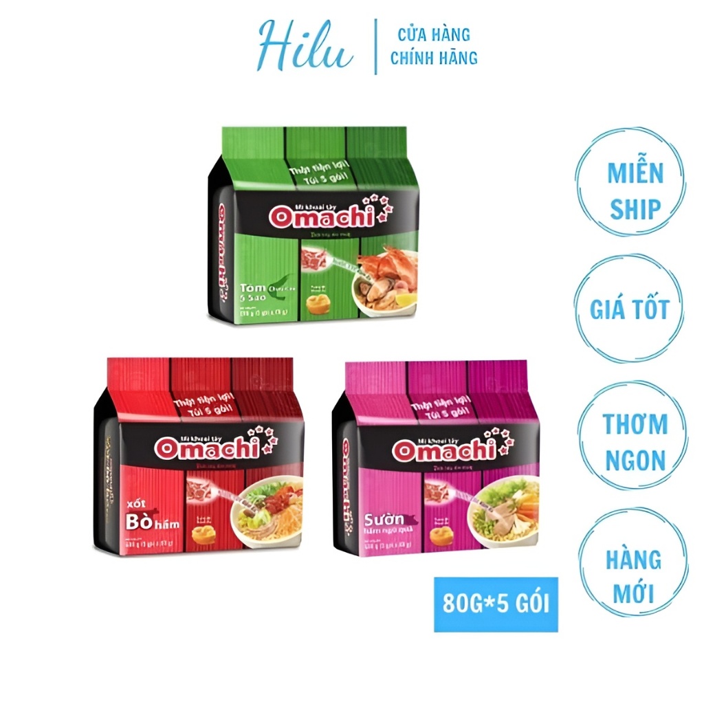 Set of 5 packs of Omachi Shrimp Noodles with Stewed Beef Sauce, Stewed ...