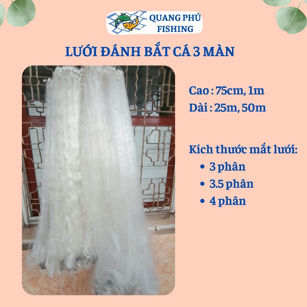 3-membrane fishing net (3 screens) 75cm high, 1m long, 25m long, 50m ...
