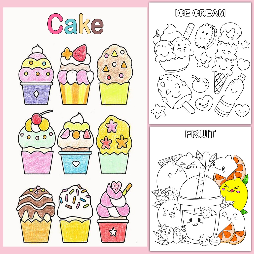 COLORING PAGES FOR KIDS - 50 cute food themed coloring sheets TM12 ...