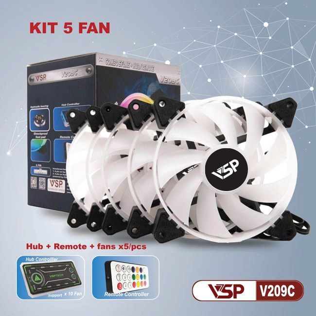 Vsp Radiator FAN Set Of 5 Fans + Hub LED RGB V209C | Shopee Malaysia
