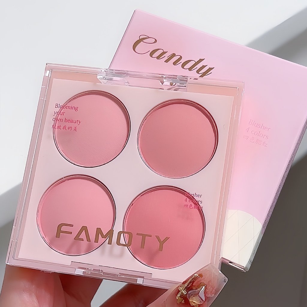 FAMOTY blush, 4-tone cold pink blush palette with natural domestic ...