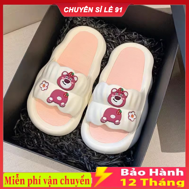 Cute Women'S Platform Slippers With Horizontal Straps And Lotso Bear ...