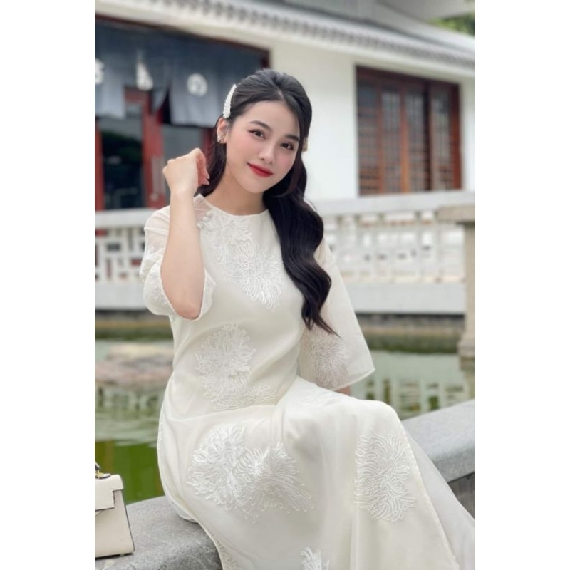Beautiful, soft damask tapta ao dai with 4 high panels, cheap design ...