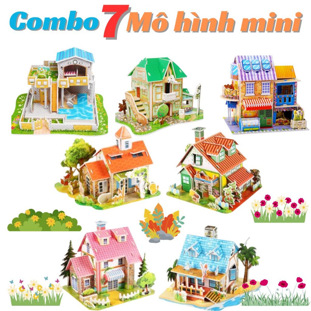 Combo of 7 Mini Villa Models - 3D model assembly toy made of foam board ...