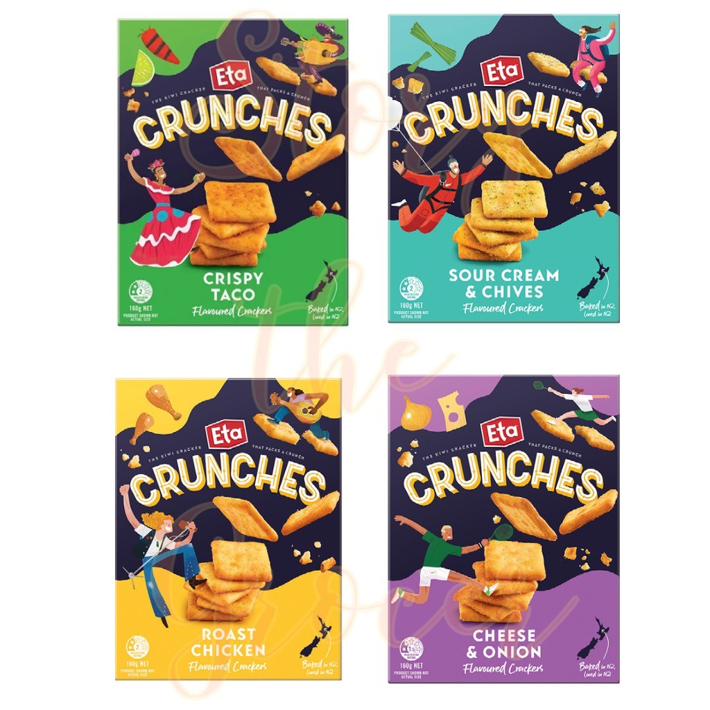 Eta Crunches Crispy Biscuits onion flavor & cheese, sour cream & chive ...